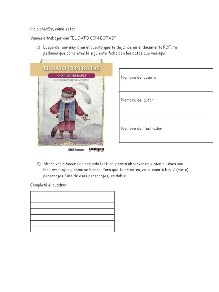 01 - 06 El Gato Con Botas Actividades | PDF