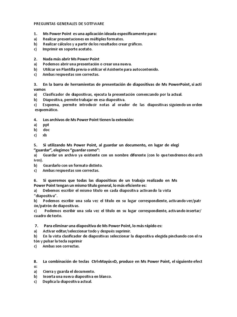 PREGUNTAS INFORMATICAS Office | PDF | Microsoft PowerPoint | Microsoft Office