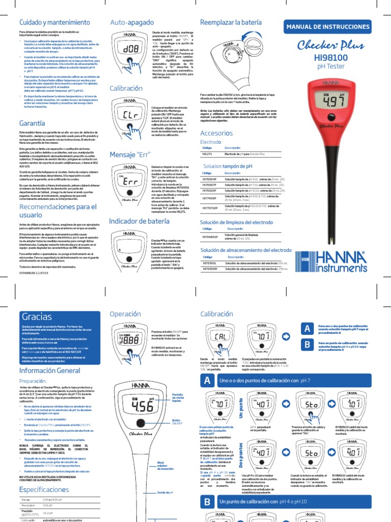 Manual - Hanna Checker Plus PH | PDF | Ramas de la termodinámica ...