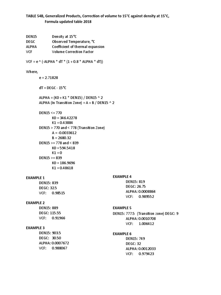 ASTM Table 54b Formula | PDF