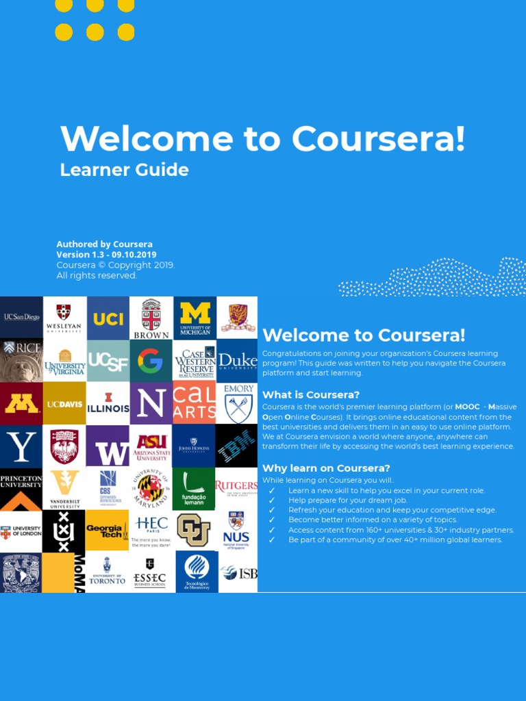 Welcome To Coursera!: Learner Guide | PDF | Educational Technology ...