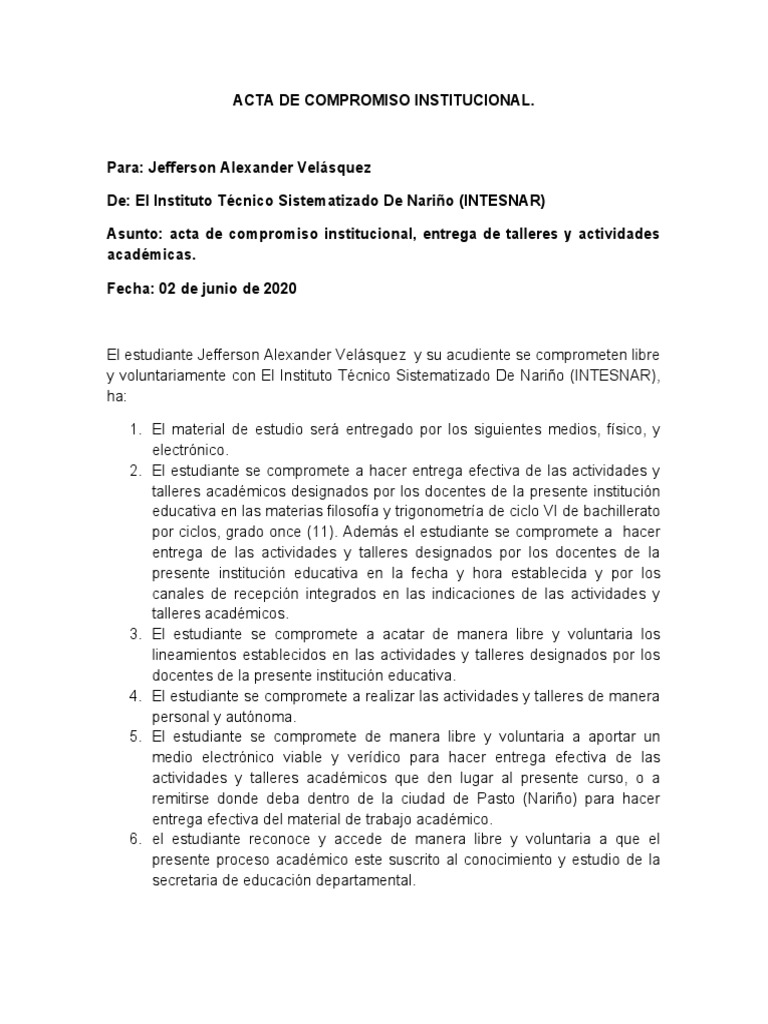 Acta de Compromiso Institucional | PDF | Modificación de comportamiento ...