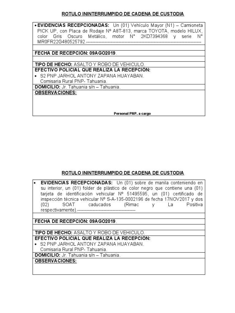 Rotulo Ininterrumpido de Cadena de Custodia | PDF