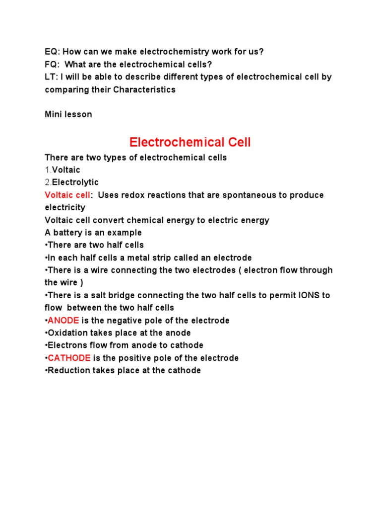 Electrochemical Cells | PDF | Electrochemistry | Anode