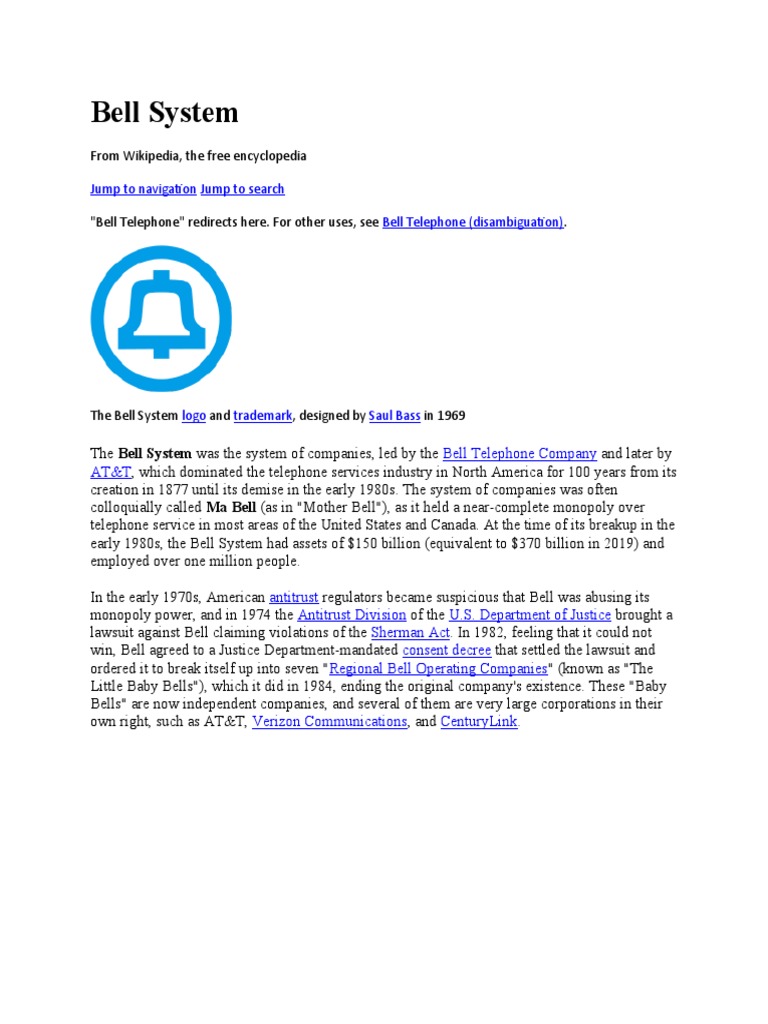 Bell System: From Wikipedia, The Free Encyclopedia | PDF
