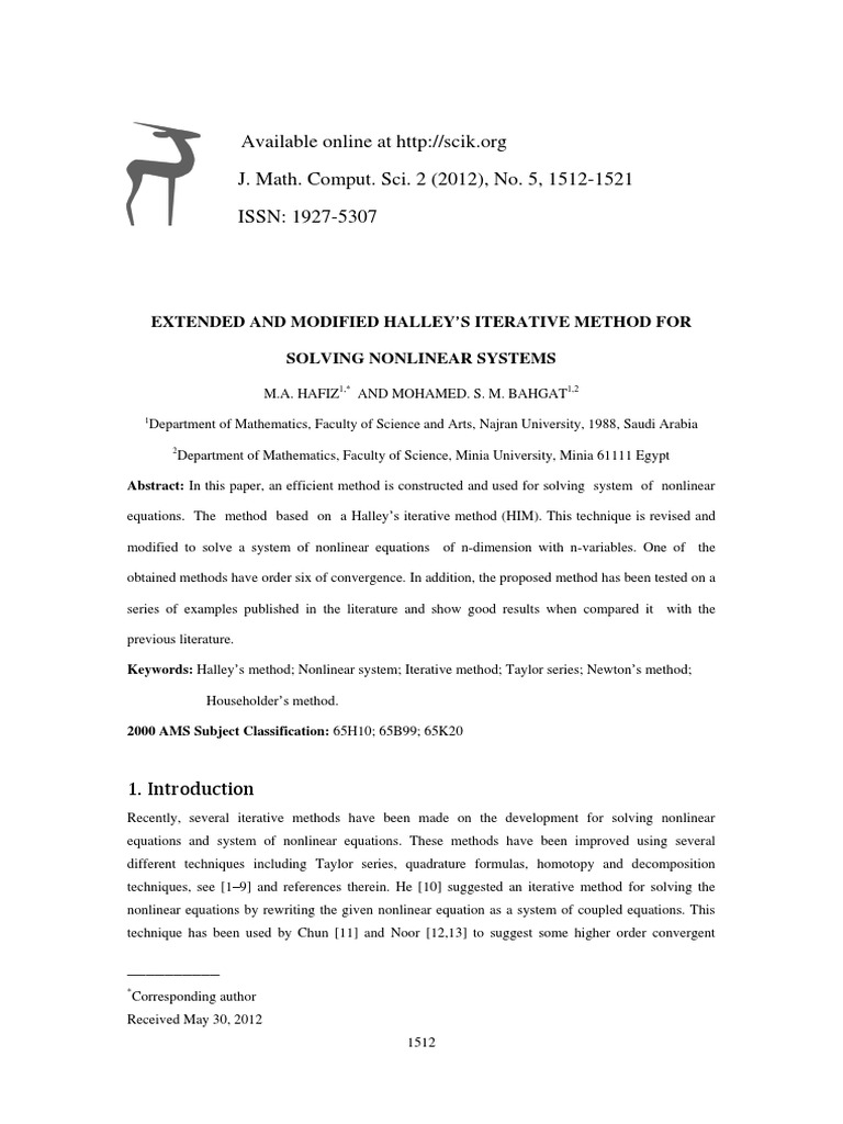Extended and Modified Halley's Iterative Method for Solving Nonlinear Systems | PDF | Matrix ...