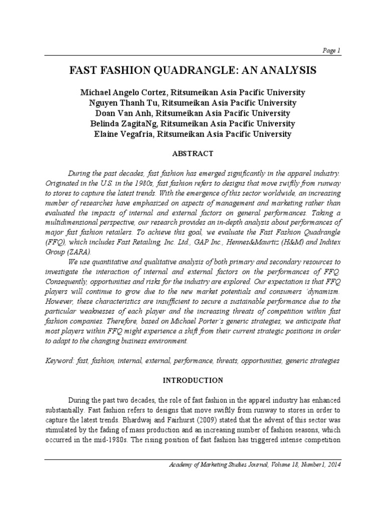 Fast Fashion Quadrangle An Analysis | PDF | Fashion | Retail