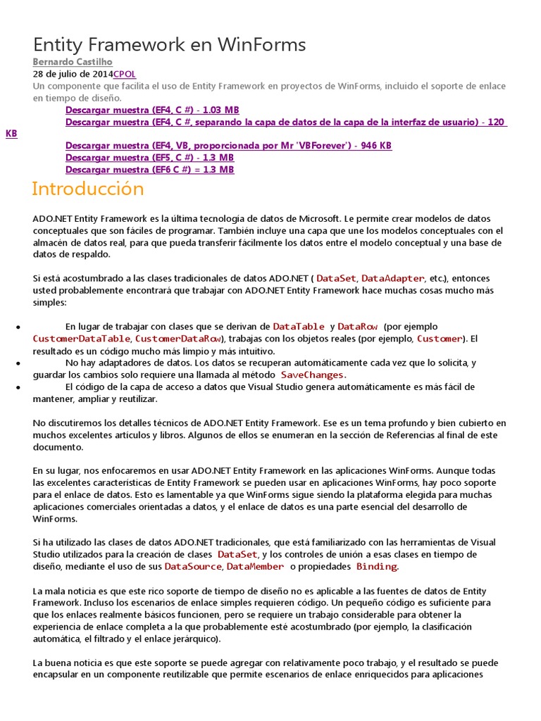 Entity Framework en WinForms | PDF | Marco de la entidad | Active X Data Objects