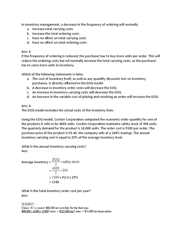 EOQ Questions | PDF | Depreciation | Tax Rate