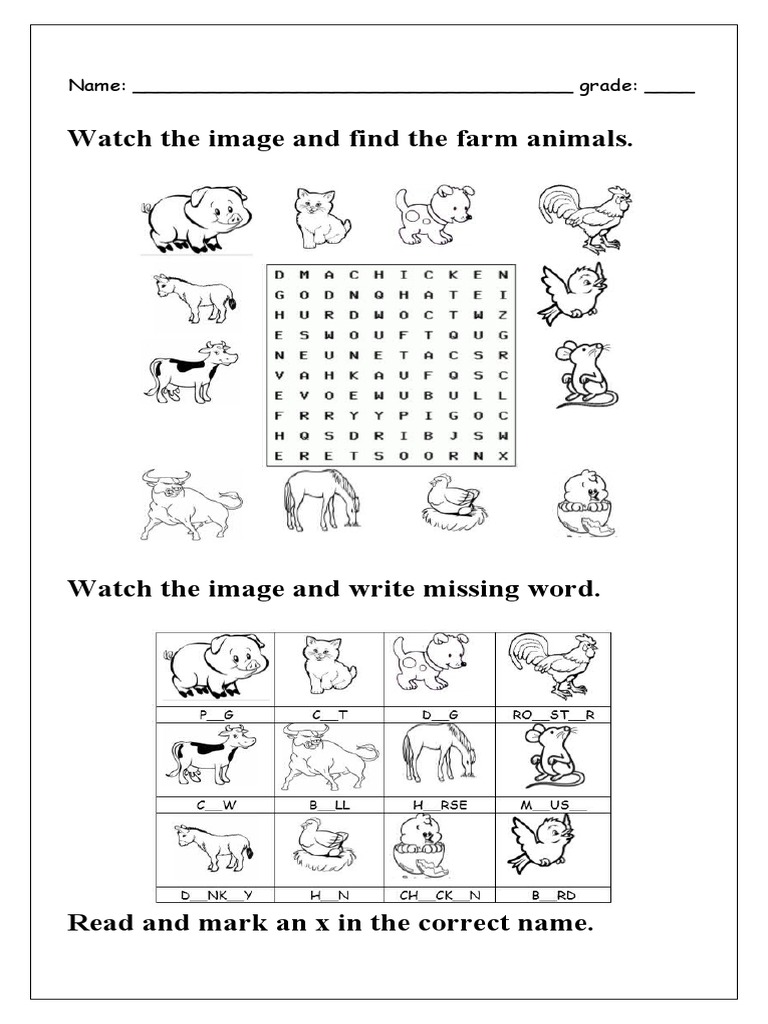 Watch The Image and Find The Farm Animals.: Name: - Grade | PDF