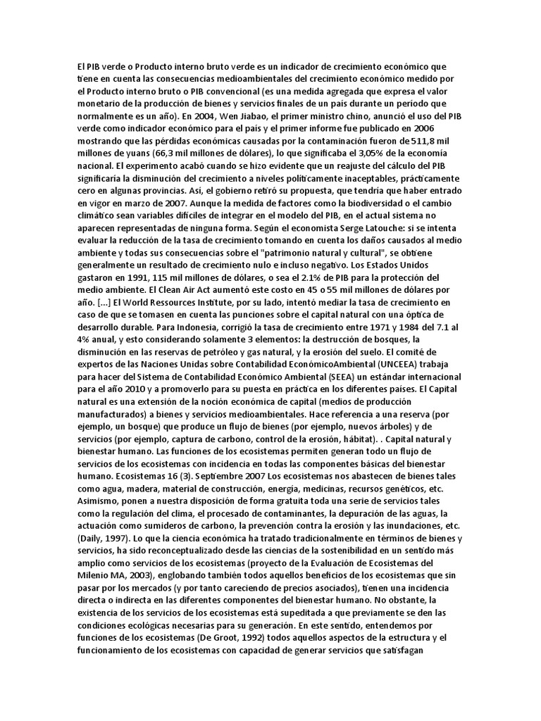 El PIB verde o Producto interno bruto verde es un indicador de ...