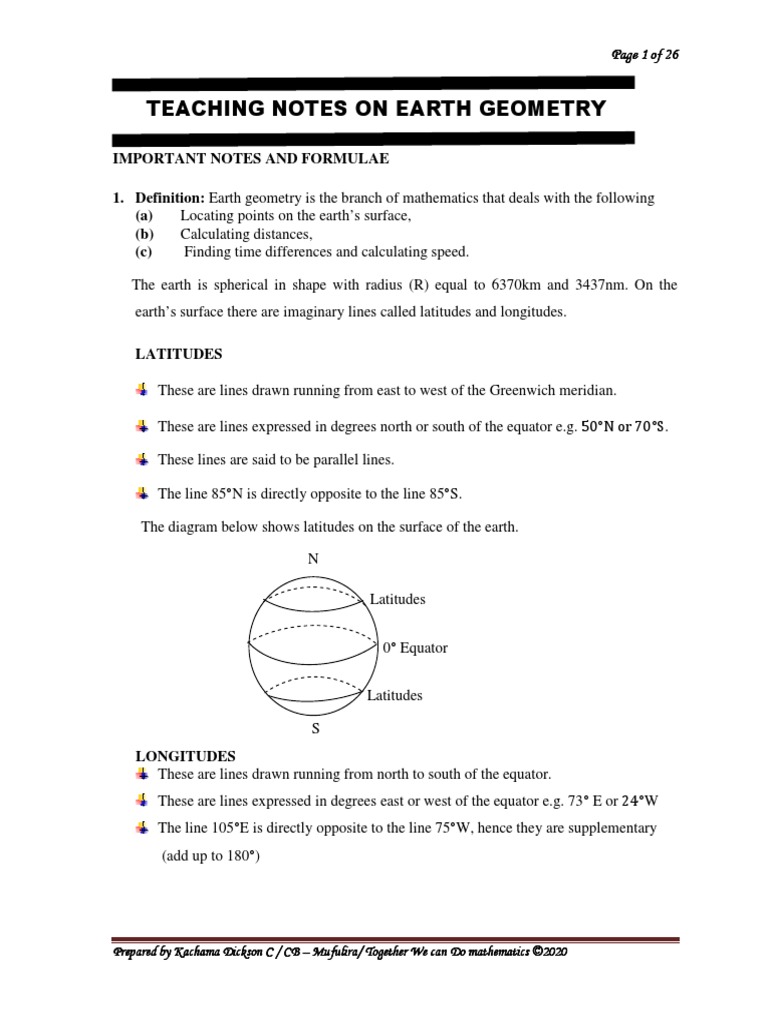 Teaching Notes On Earth Geometry | PDF | Latitude | Longitude
