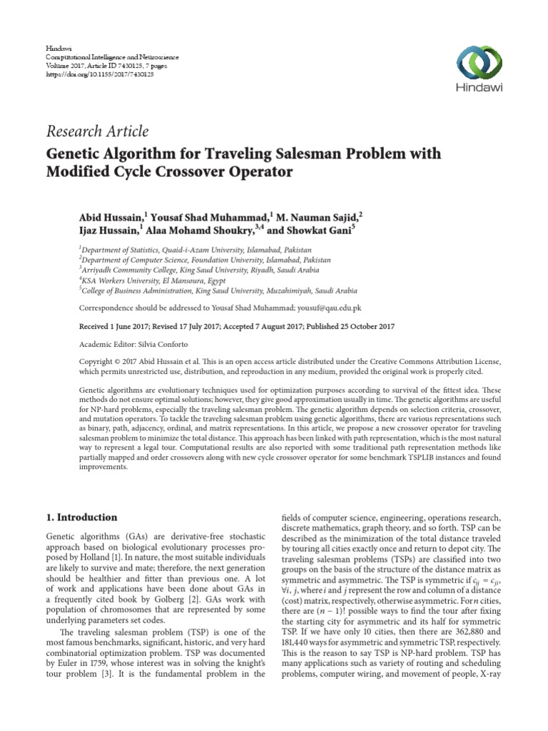 Research Article: Genetic Algorithm For Traveling Salesman Problem With ...