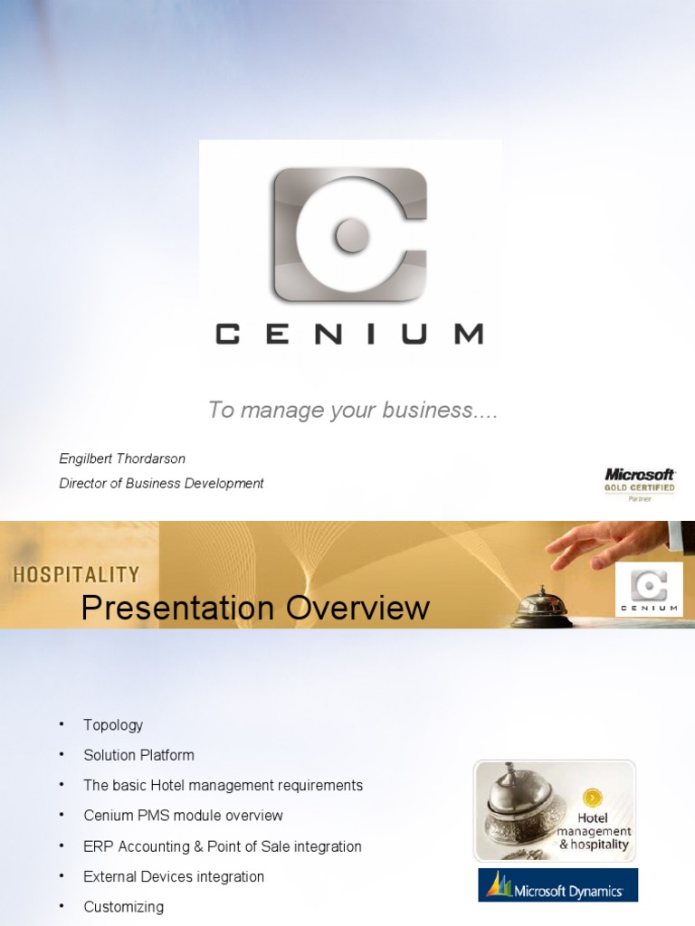 Cenium Hotel Management System Overview | PDF | Point Of Sale | Software