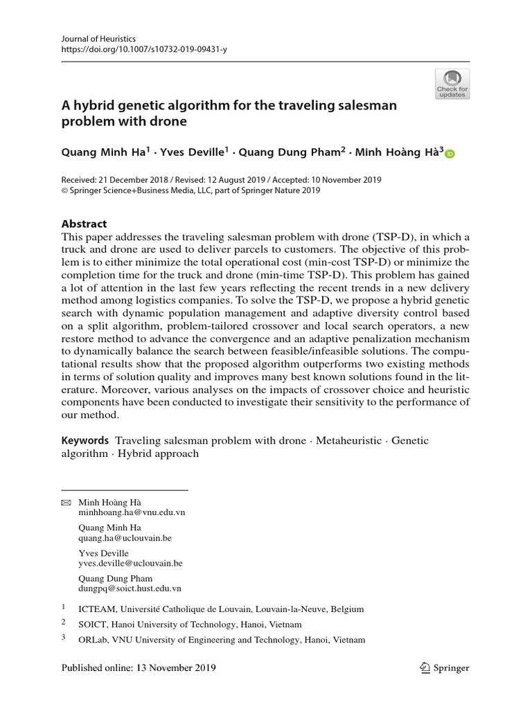 A Hybrid Genetic Algorithm For The Traveling Salesman Problem With Drone | PDF | Genetic ...