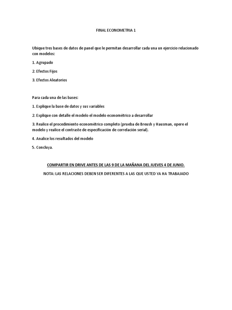 Examen Final Econometria PDF | PDF