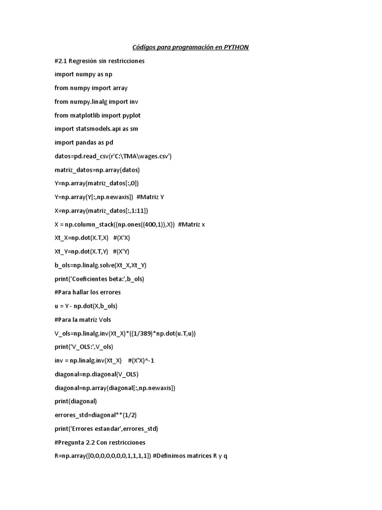 Códigos de Programación Python-Modelo OLS | PDF