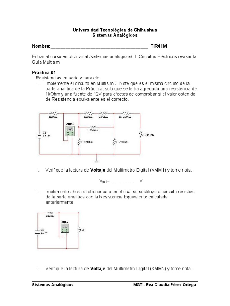 Practica Multisim Circuitos UII | PDF | Resistencia Eléctrica y Conductancia | Red eléctrica