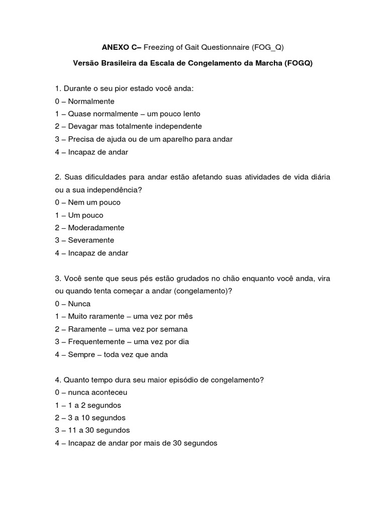 ANEXO C - Freezing of Gait Questionnaire (FOG - Q) PDF | PDF