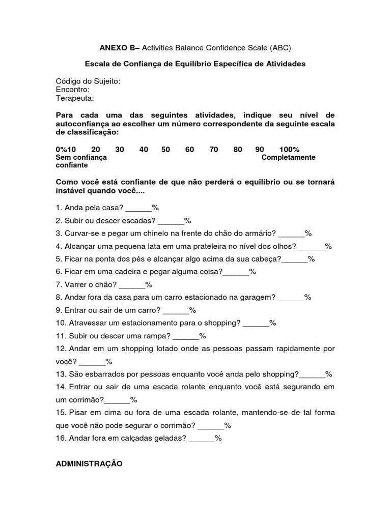 ANEXO B - Activities Balance Confidence Scale (ABC) | PDF | Lazer