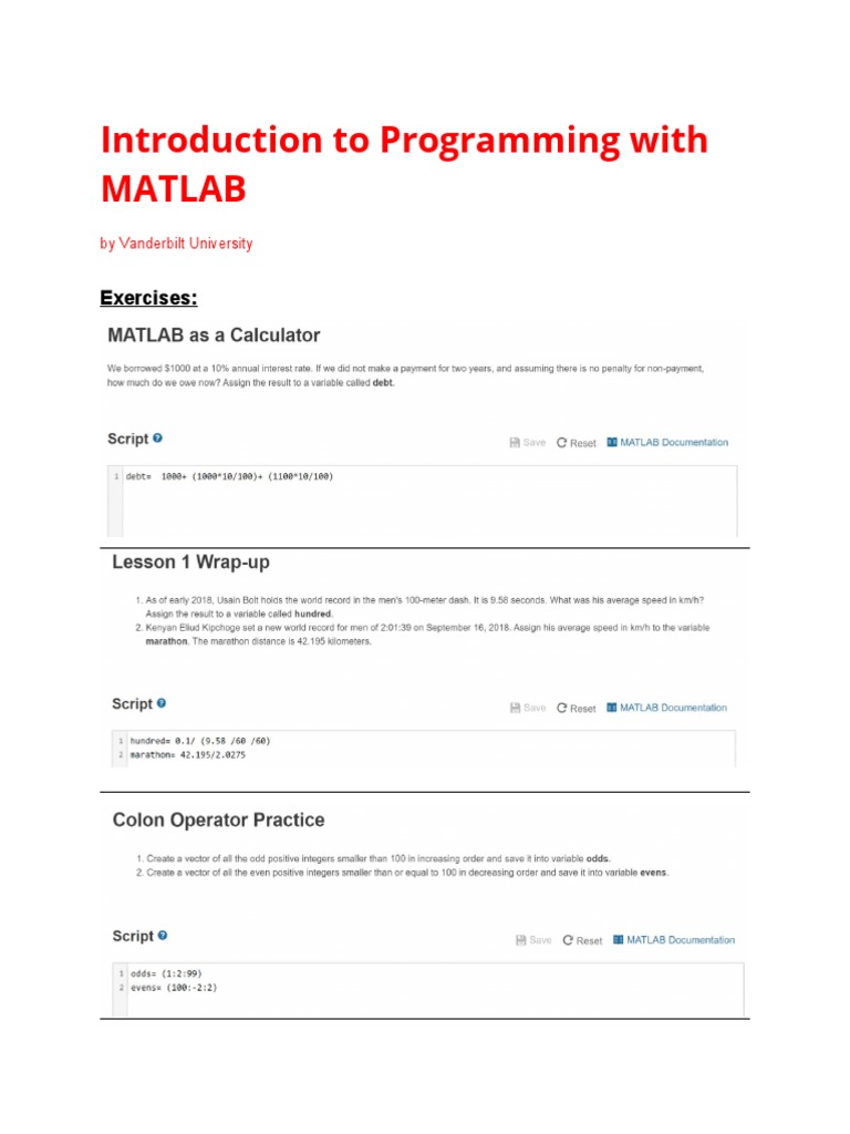 Introduction To Programming With Matlab Exercises Pdf Amplifier Array Data Structure