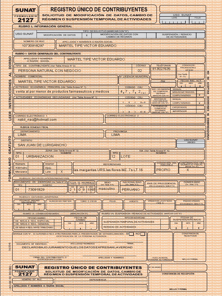 Formulario 2127 | PDF