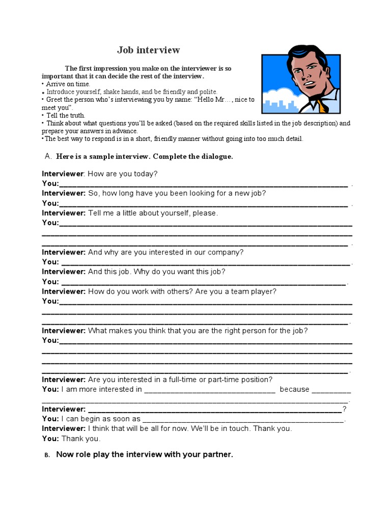 Job Interview: A. Here Is A Sample Interview. Complete The Dialogue | PDF