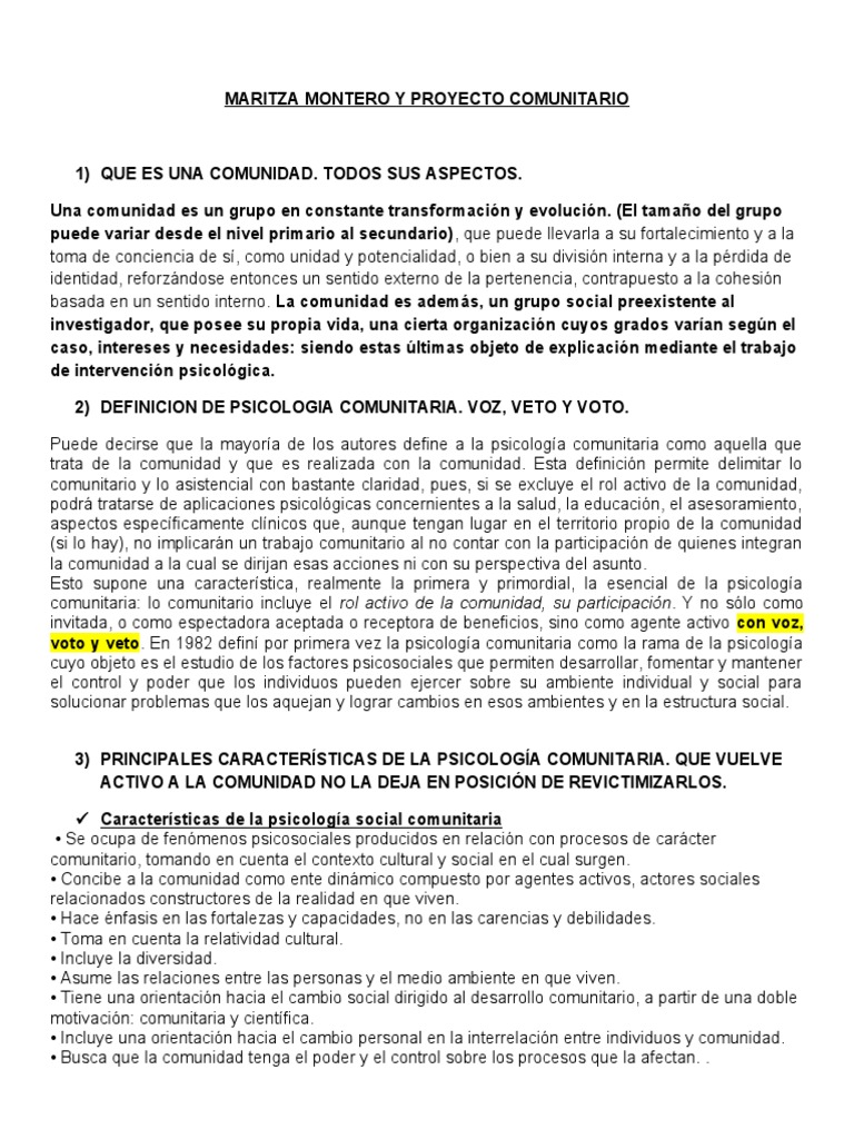 MARITZA MONTERO Y PROYECTO COMUNITARIO - Respuestas | PDF | Metodología ...