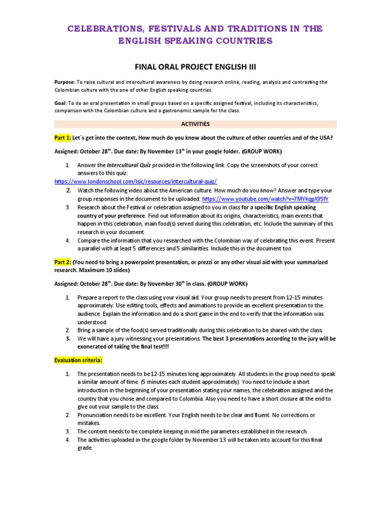 Celebrations, Festivals and Traditions in The English Speaking ...