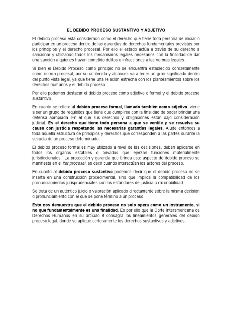 El Debido Proceso Sustantivo y Adjetivo | PDF