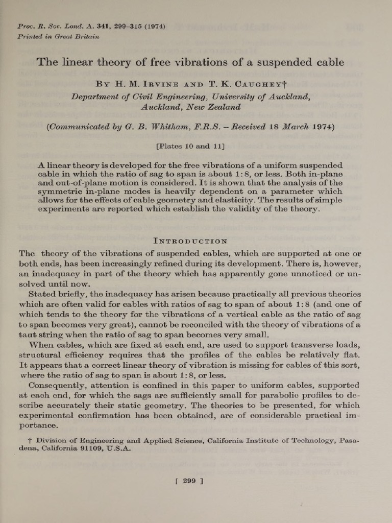 Cable - The Linear Theory of Free Vibrations of A Suspended Cable | PDF ...