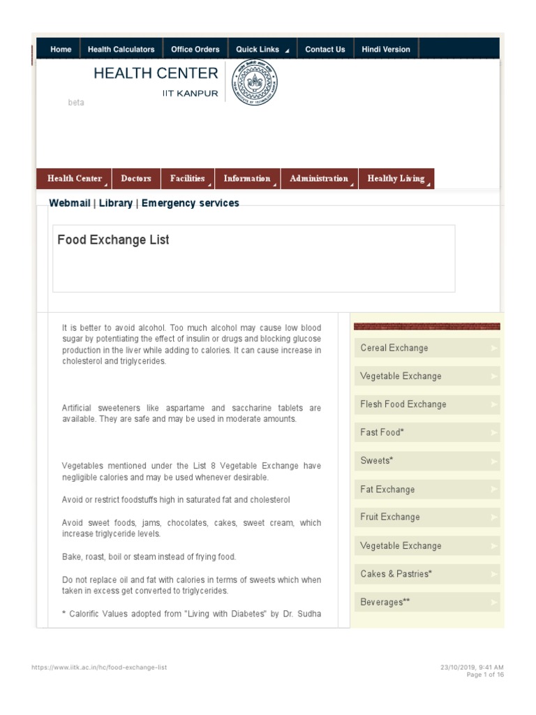 Food Exchange List | PDF | Desserts | Foods
