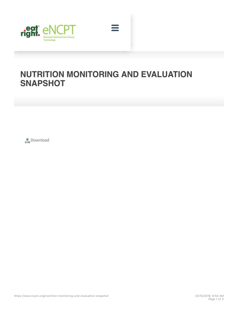 Nutrition Monitoring and Evaluation Snapshot: Download | PDF ...