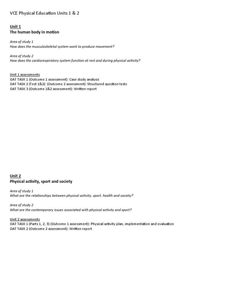 11VCE Physical Education Outline | PDF | Physical Examination | Human ...