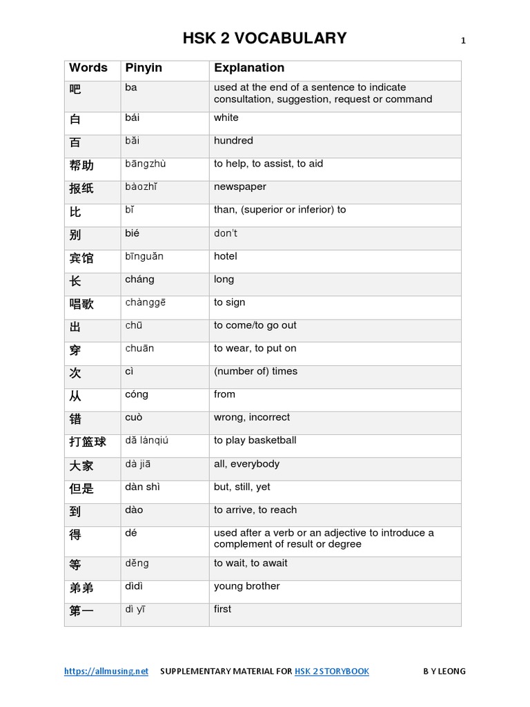 HSK 2 Vocab | Download Free PDF | Syntactic Relationships | Semiotics