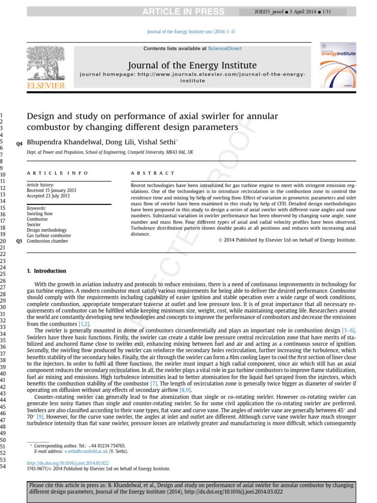 Axial Swirler Design for Combustors | PDF | Gases | Mechanical Engineering