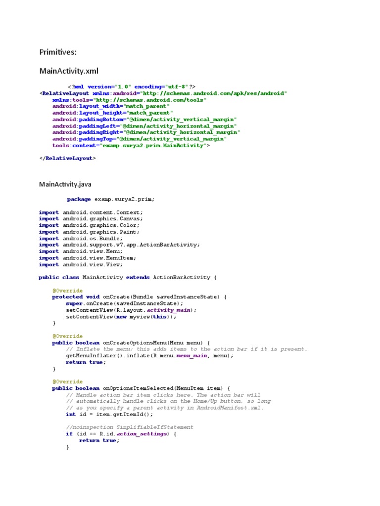 Primitives: Mainactivity - XML | PDF