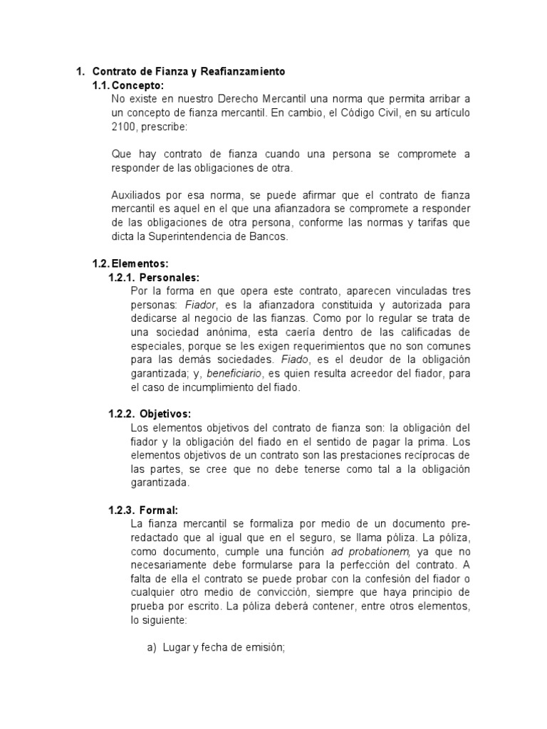 Contrato de Fianza y Reafianzamiento | PDF | Póliza de seguros | Garantía