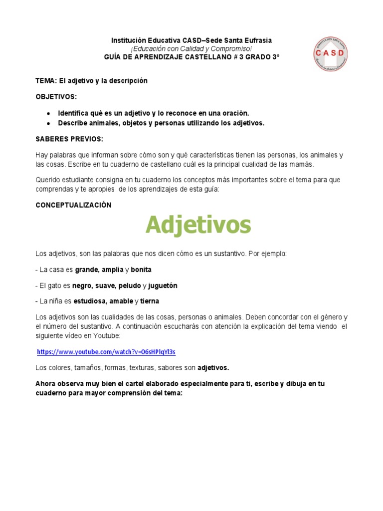 Aprende Adjetivos y Descripción | PDF | Vertebrados | Adjetivo