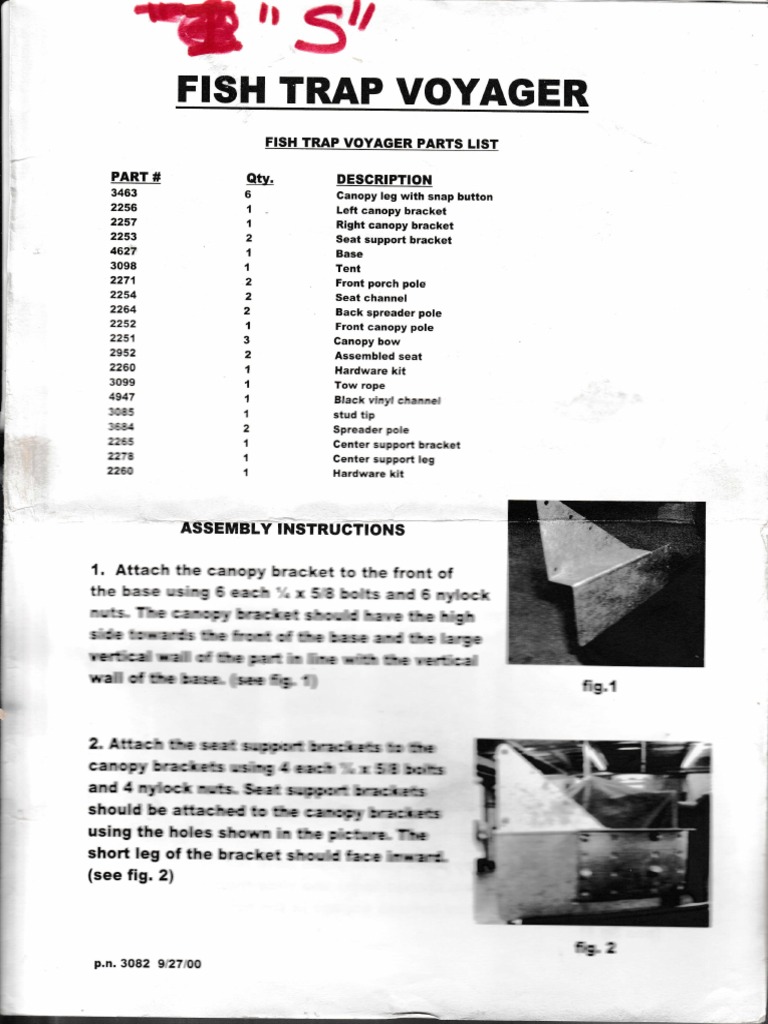 Fish Trap Voyager Parts List | PDF | Screw | Equipment