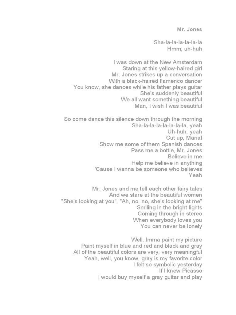 Mr. Jones | PDF | Songs Written