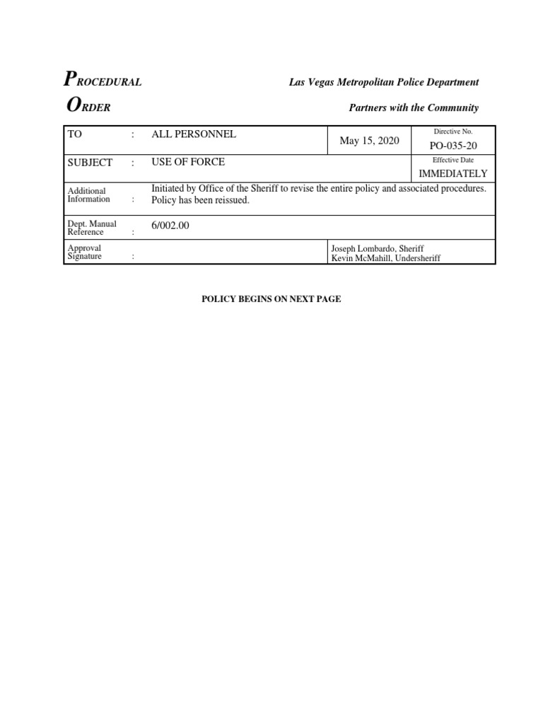 LVMPD Use of Force Policy | PDF | Handcuffs | Police Dog