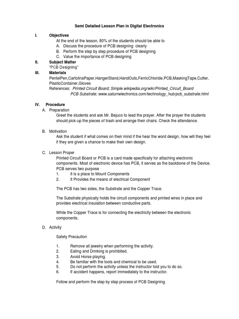 Semi Detailed Lesson Plan in Digital Electronics I. Objectives ...