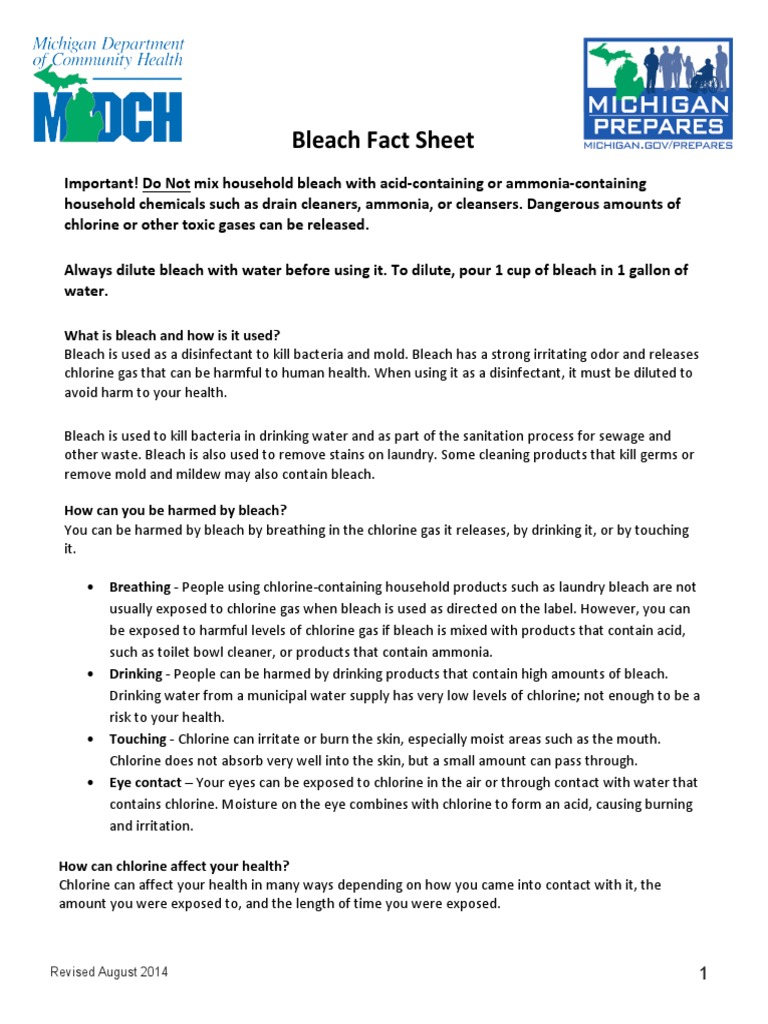 Bleach Fact Sheet 08-2014 466233 7 | PDF | Bleach | Chlorine