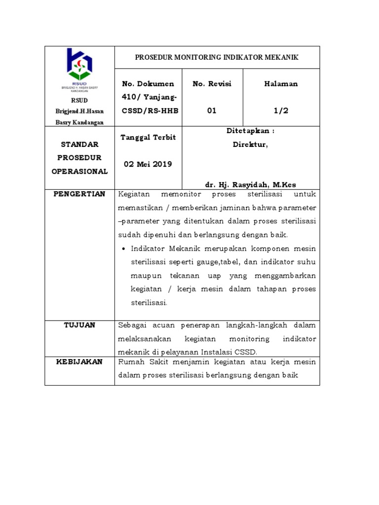 Prosedur Monitoring Indikator Mekanik CSSD | PDF | Sains & Matematika ...