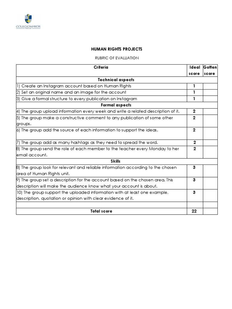 Human Rights Rubric of Evaluation | PDF