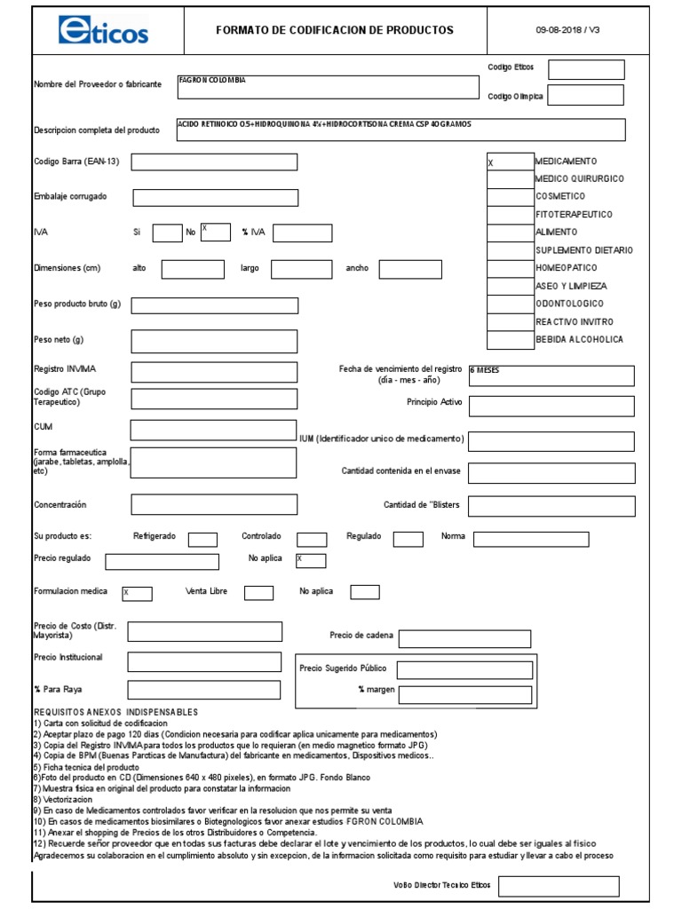 Formato de Codificacion de Producto 2019 | PDF | Medicamentos con ...