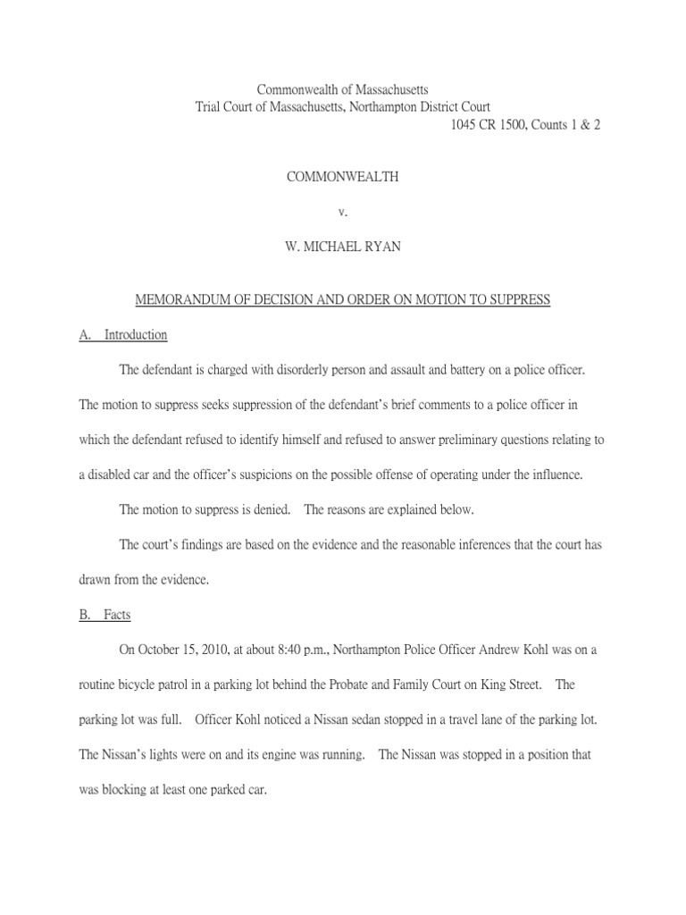Motion to Suppress Decision in Assault Case | PDF | Miranda Warning ...