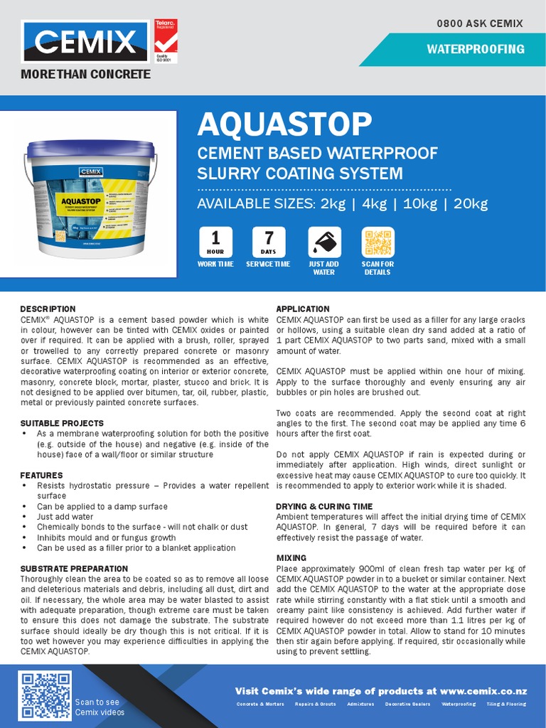Aquastop: Cement Based Waterproof Slurry Coating System | PDF ...