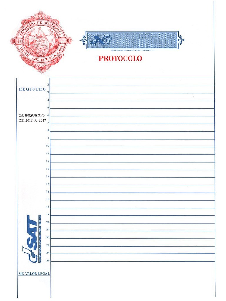 Ejemplo de Papel Sellado Especial para Protocolo. | PDF